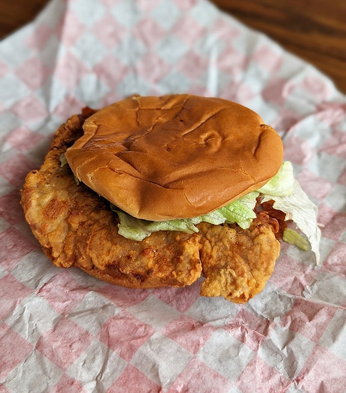 This isn't just a chicken sandwich; it's a masterclass in proper breading-to-bun ratio that puts chain restaurants to shame.