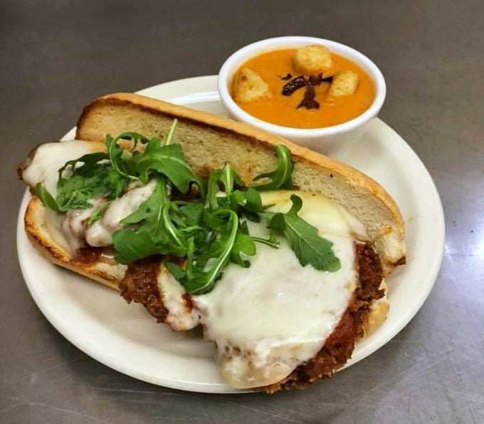 This chicken parm sandwich isn't just lunch—it's therapy between bread. That arugula adds just enough virtue to justify the indulgence.