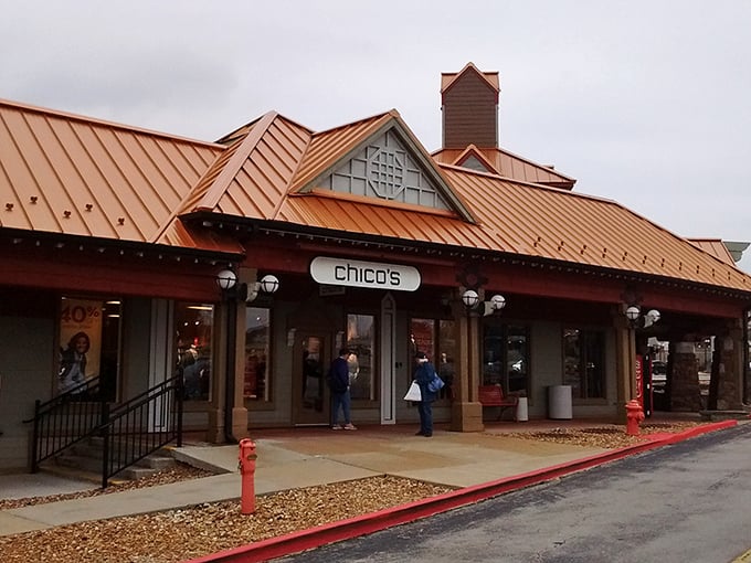 Chico's storefront captures that Ozarks charm with its rustic-meets-refined architecture – a perfect backdrop for discovering your next favorite outfit.