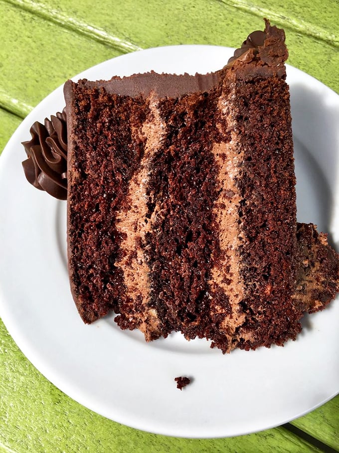 This chocolate cake doesn't just have layers—it has chapters, each telling a different story of cocoa-infused bliss.