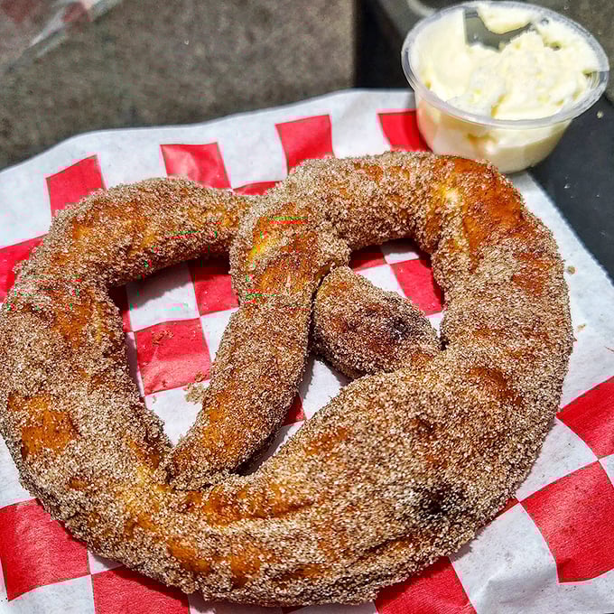 The cinnamon sugar pretzel with dipping sauce – because sometimes you need dessert before, during, and after your pizza.