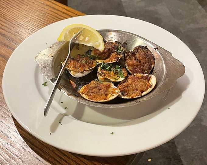 Baked clams that look like they're auditioning for a starring role in "The Foods That Make You Close Your Eyes When You Eat Them."