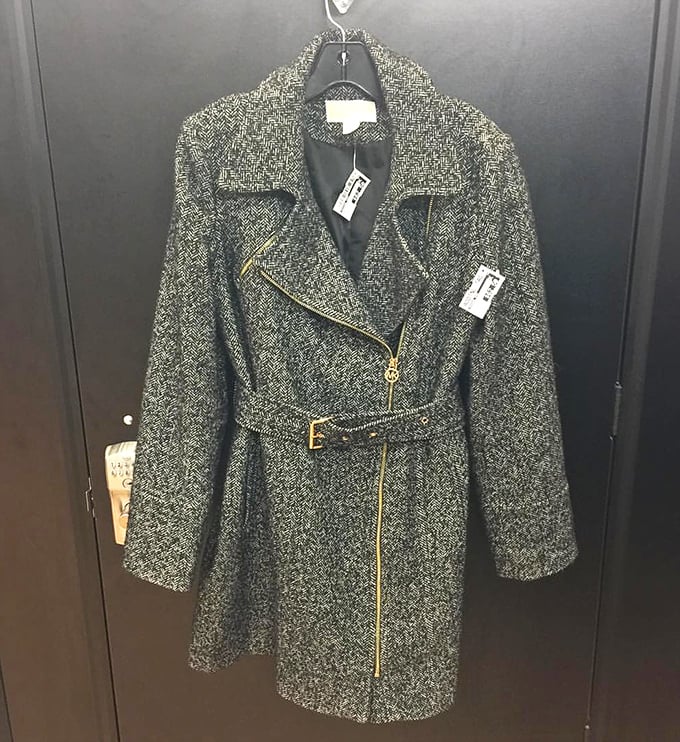 This tweed coat with gold accents isn't just outerwear—it's the difference between "I'm going to the store" and "I'm making an entrance."