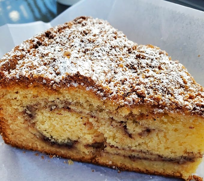 Coffee cake that grandma would approve of—and then secretly ask for the recipe. The cinnamon swirl creates a hypnotic pattern that's almost too pretty to eat. Almost.