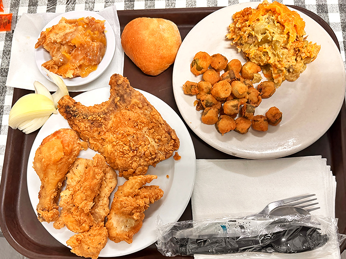 A tray that answers the eternal question: "Why choose one Southern delicacy when you can have them all?" Fried chicken leads this delicious democracy.