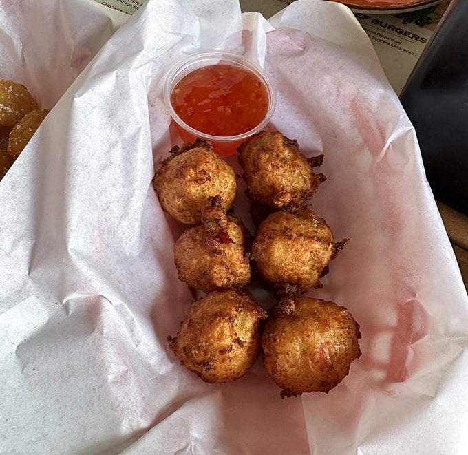Golden-brown conch fritters that crunch like your favorite childhood memory before giving way to tender, savory goodness inside.