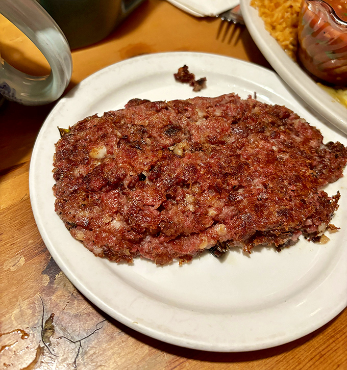 Corned beef hash with the perfect crisp-to-tender ratio. This isn't your army-issue breakfast – it's what generals eat when no one's looking.