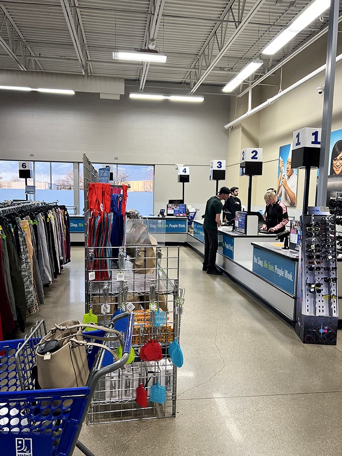 The checkout area—where hopeful treasures meet their new owners and staff members send them off to their second lives.