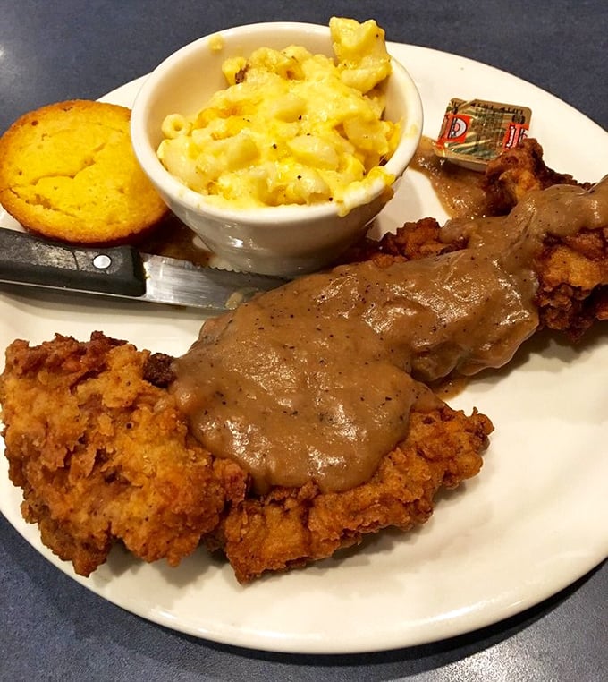 Country fried steak with gravy that cascades like a Southern waterfall—proof that some culinary traditions deserve their legendary status.