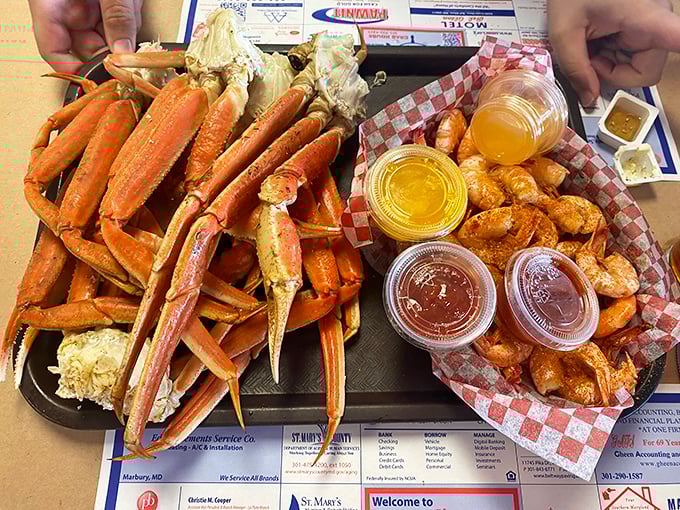 Snow crab legs and peel-and-eat shrimp – proof that the best seafood experiences require rolling up your sleeves and getting personal.