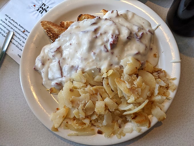 Creamed chipped beef—what your grandparents called "SOS" with affection—elevated to an art form that demands respect and a side of home fries.