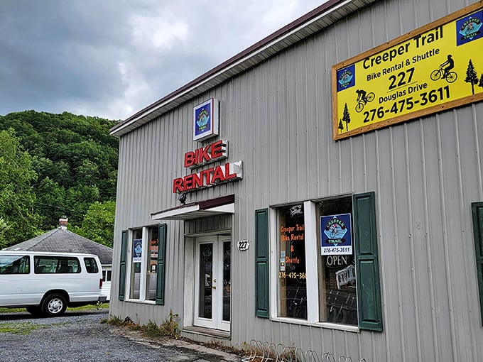 Not just any bike rental—this outfitter is the gateway to the Virginia Creeper Trail's legendary downhill ride, where even couch potatoes become cycling enthusiasts.