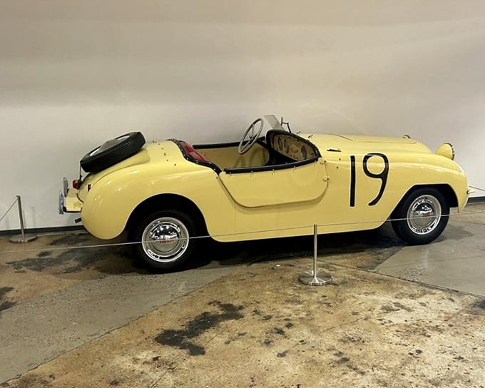 The diminutive Crosley Hotshot proves good things come in small packages—America's first postwar sports car looking like a cheerful puppy among the museum's muscular wolves.