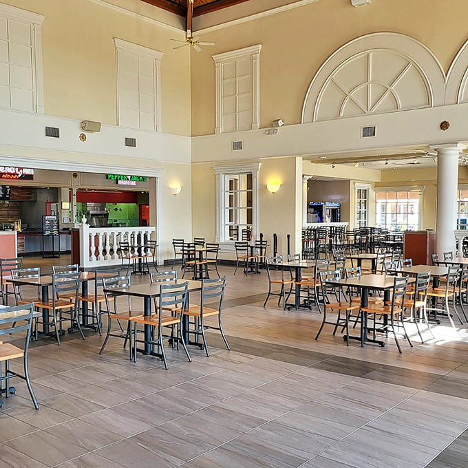 The food court's soaring ceilings and elegant design prove that refueling during a shopping expedition doesn't have to feel like a pit stop.