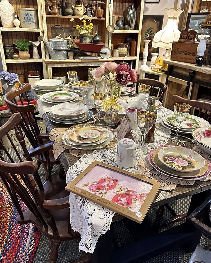 A dining room setup that makes you wonder what conversations happened around tables like these generations ago.