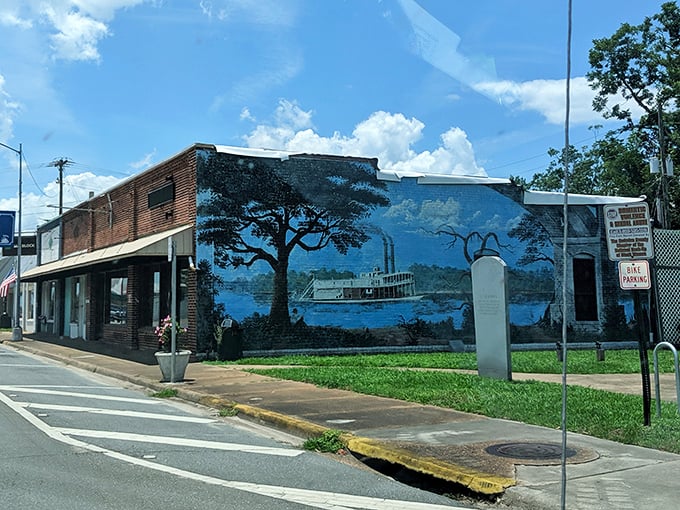 Downtown murals celebrate Chattahoochee's riverboat heritage, turning ordinary brick walls into windows to a time when the river was the highway.