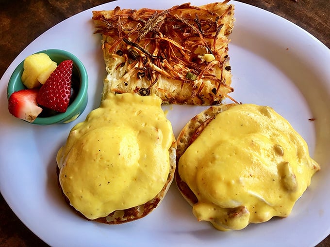 Eggs Benedict elevated to an art form. That hollandaise sauce looks so velvety it could moonlight as a luxury bedspread.