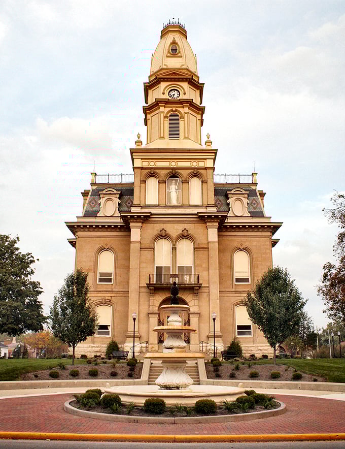 The Logan County Courthouse doesn't just house local government—it serves as Bellefontaine's architectural crown jewel, complete with a tower that commands attention.