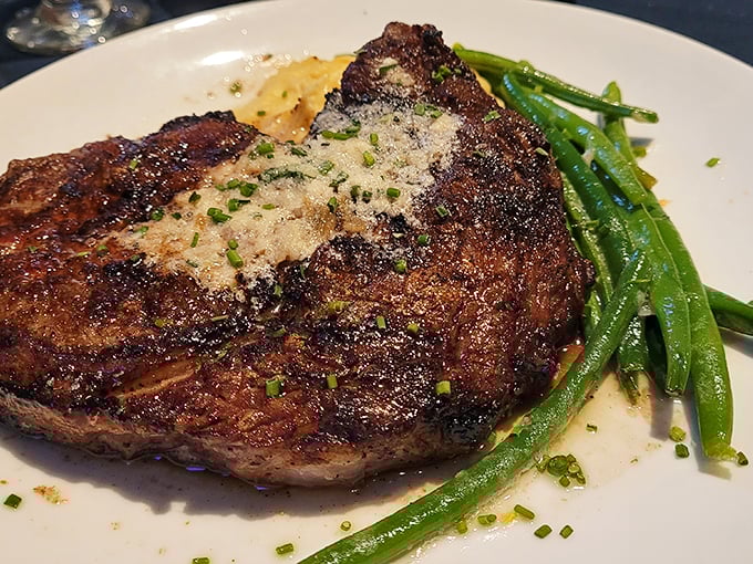 When a steak is cooked this perfectly, those green beans aren't a side dish—they're witnesses to greatness.