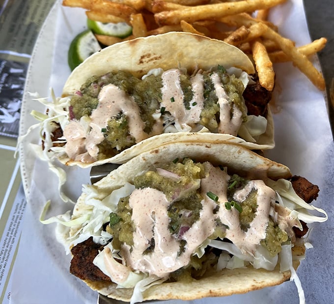 Fish tacos that make you wonder why you'd ever eat anything else – crispy, creamy, and fresh enough to make a mermaid jealous.