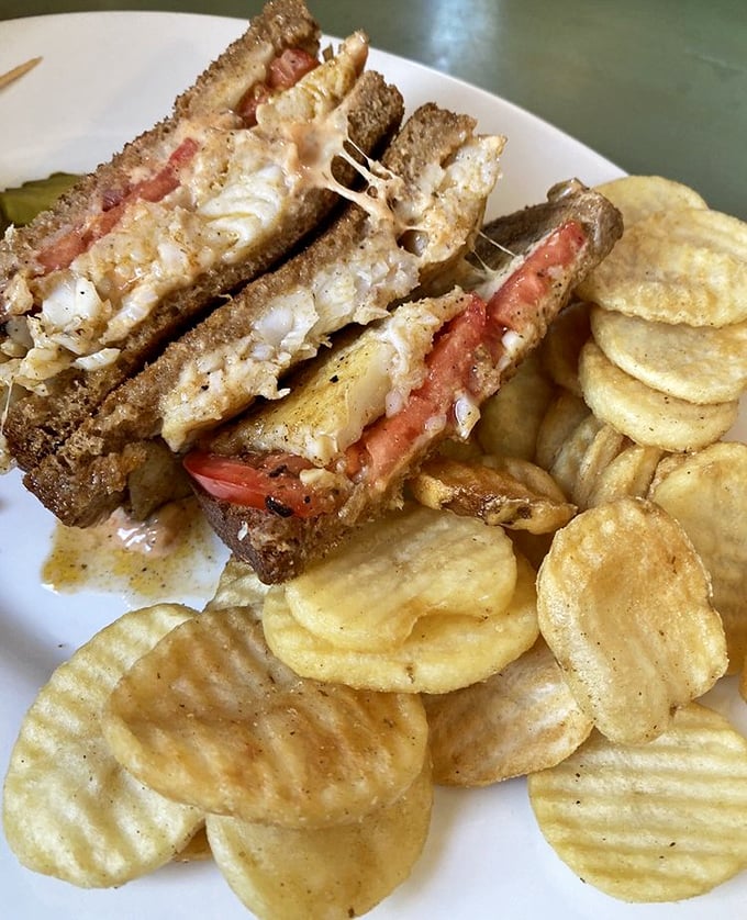 This isn't just a sandwich—it's architecture with melted cheese, perfectly grilled fish, and enough substance to fuel an afternoon of Keys adventures.