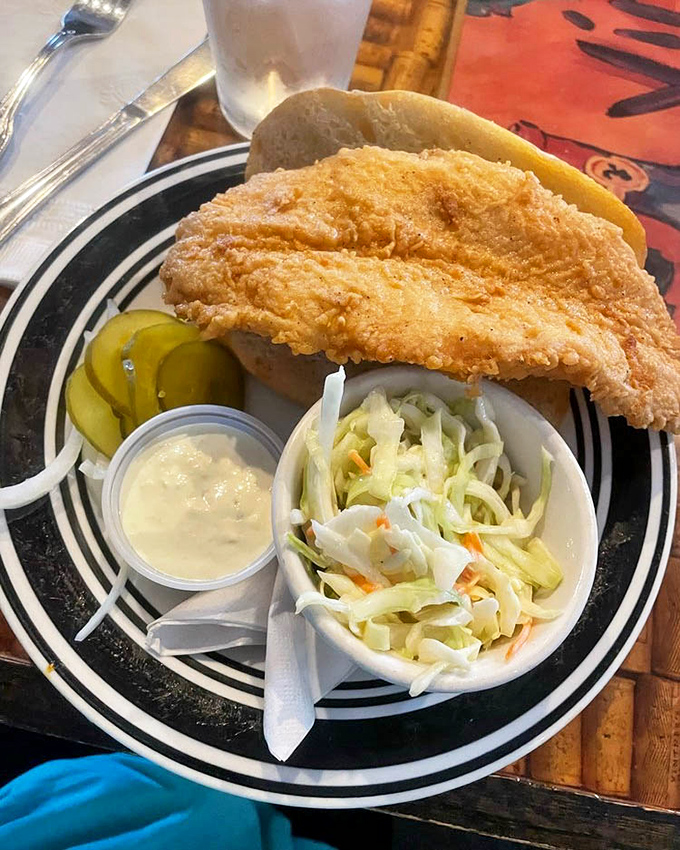The Famous Piccadilly Fish sandwich proves that "famous" isn't just marketing speak when the breading's this crispy.