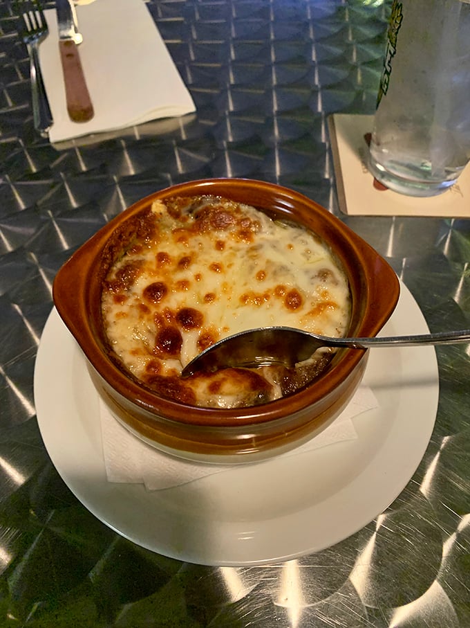 French onion soup that's achieved the perfect cheese-to-broth ratio – that golden, bubbly top is the food equivalent of striking gold.