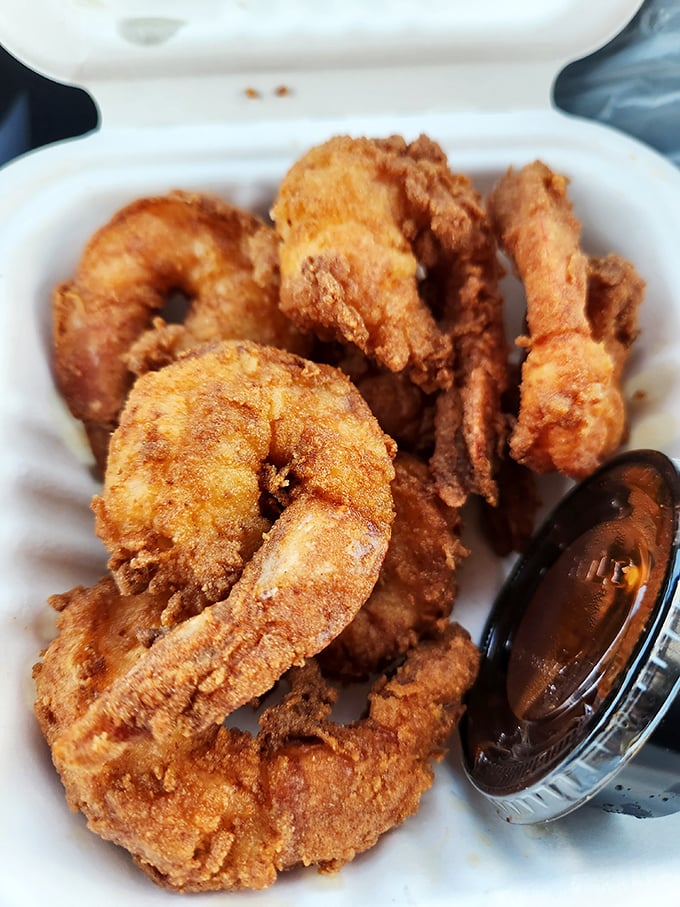 Fried shrimp that snap with such satisfying crispness, you'll momentarily forget about the chicken that brought you here.