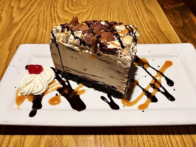 Dessert architecture at its finest—layers of chocolate and cream stacked higher than most Southern California real estate developments.