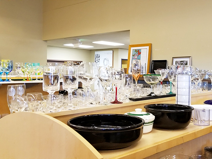 Crystal and ceramic treasures await new homes. These glasses have toasted countless celebrations before, and they're ready for your next dinner party.