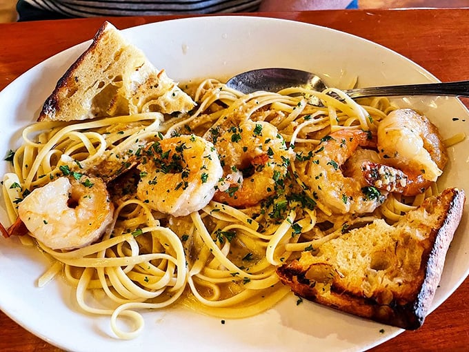 Garlic shrimp linguine that would make an Italian grandmother nod in approval – simple ingredients transformed into something that demands to be twirled.