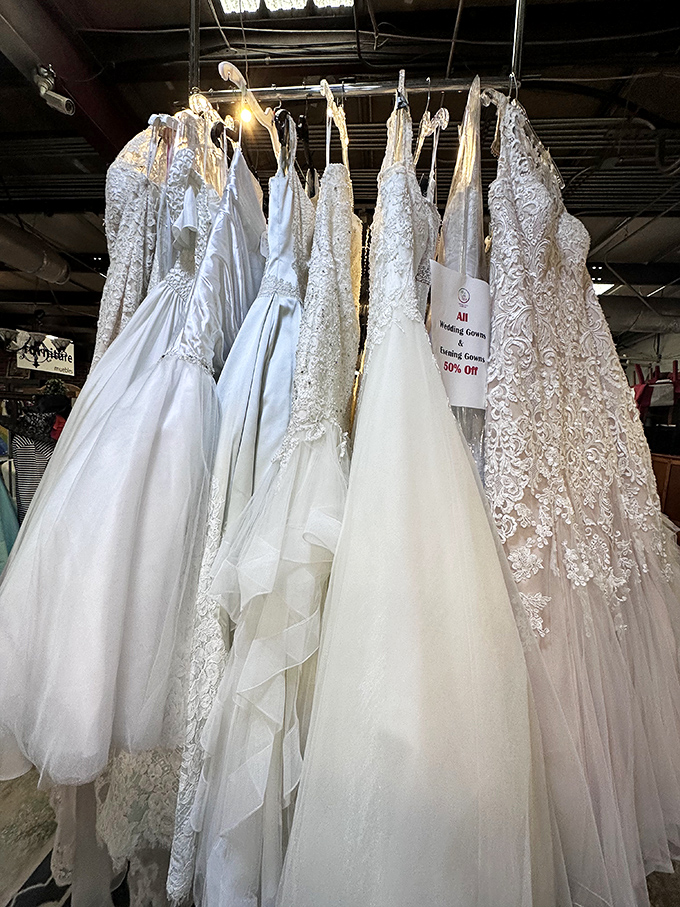 Wedding gowns galore! For the budget-conscious bride or the costume designer in your life—these dresses are ready for their second walk down the aisle.