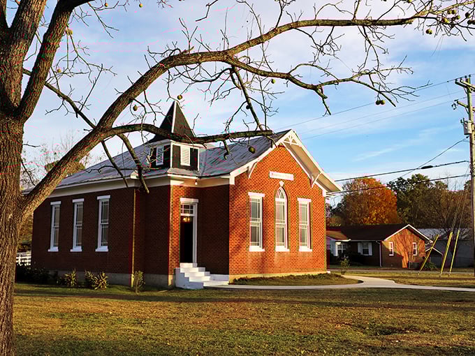 This brick church stands as a testament to craftsmanship and community – Sunday services with a side of architectural appreciation.