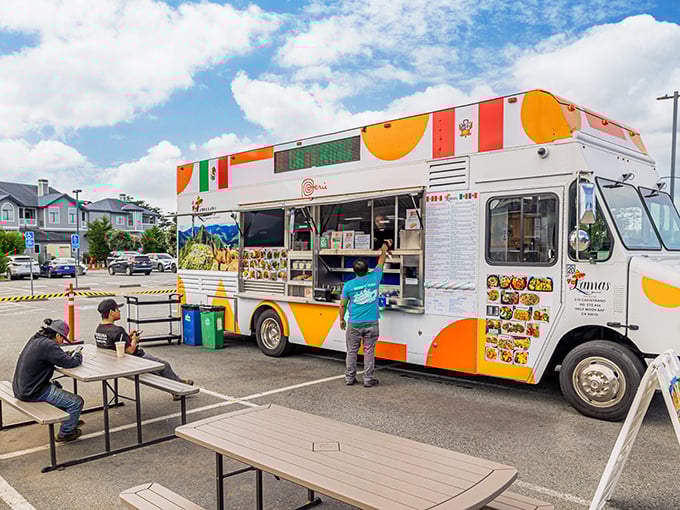 Food truck culture meets harbor views—proof that some of California's best meals come from windows, not white tablecloths.