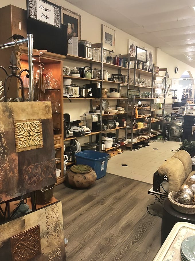 The housewares section resembles an archaeological dig through America's domestic history—each shelf a different era of kitchen evolution.