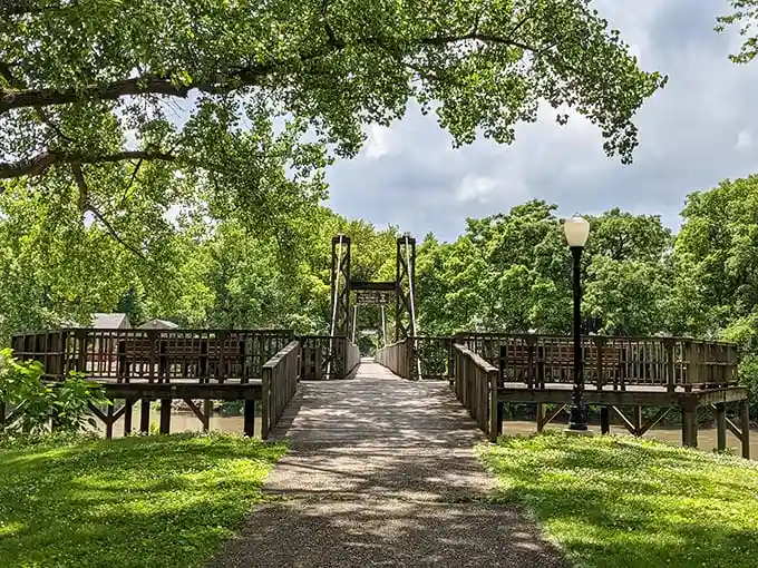 Humiston-Riverside Park's swinging bridge invites you to channel your inner Indiana Jones, minus the peril, plus the picturesque river views.