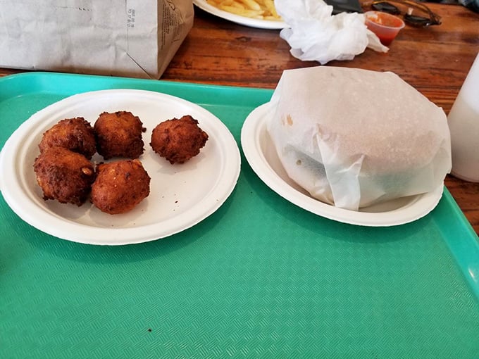 Hush puppies and a fish sandwich that prove good things come in simple packages. Comfort food that speaks volumes without saying a word.