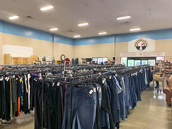 Denim dreams come true in the jeans section, where every pair tells a different story and promises new adventures for a fraction of retail prices.