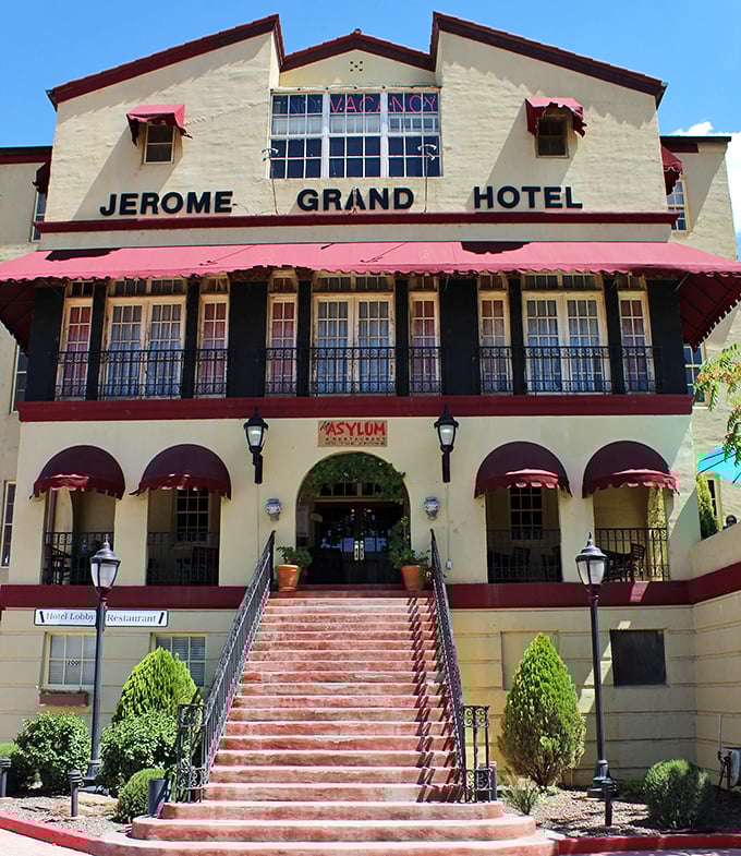 The Jerome Grand Hotel's imposing facade suggests it might be checking you in rather than the other way around.