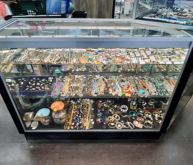 A treasure chest without the ocean voyage—the jewelry counter gleams with possibilities for accessorizing on a dime.