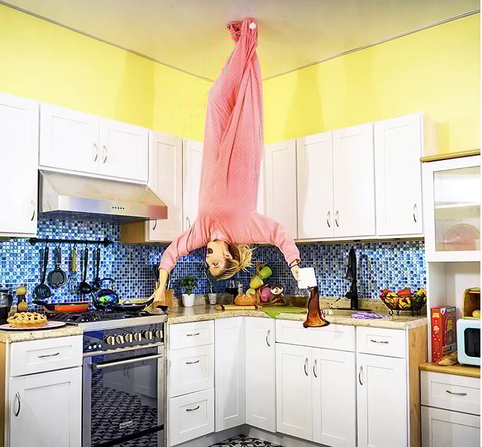 When the kitchen ceiling becomes the floor, cooking dinner suddenly seems like an Olympic sport worth watching.