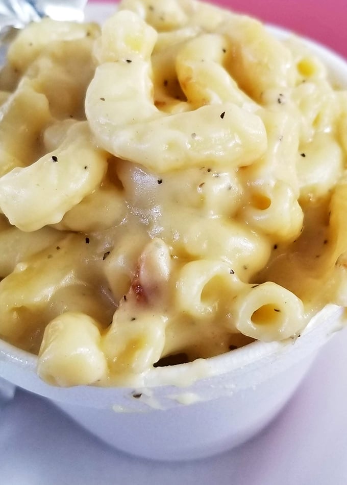 Mac and cheese elevated to art form – creamy comfort that makes every barbecue bite taste even better.