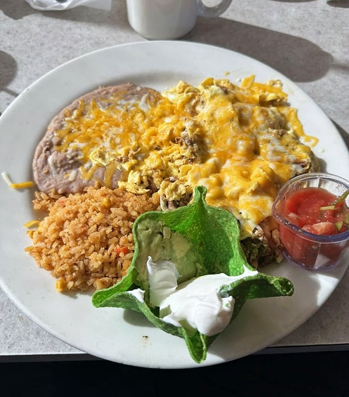 Machaca and eggs with perfectly crisped hash browns – proof that breakfast is the most important art form of the day. Gallery-worthy plating!