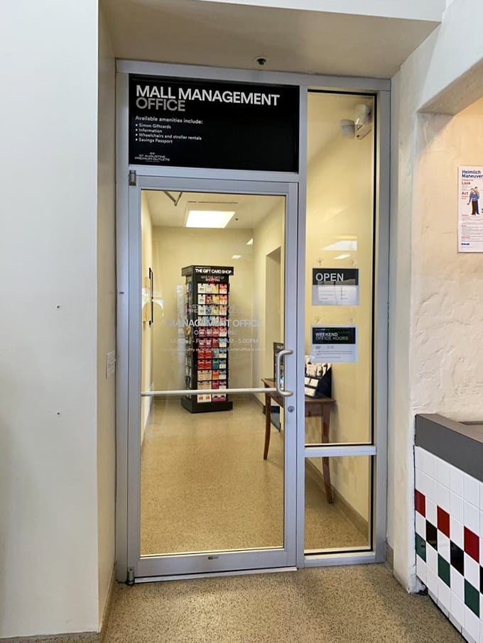 Behind these doors lies the command center of discount paradise – less exciting than the stores, but essential to the operation.