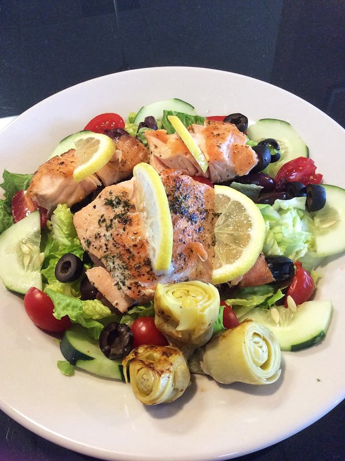 This Mediterranean salad with salmon isn't just healthy eating—it's proof that "diet food" can be a celebration rather than a punishment.