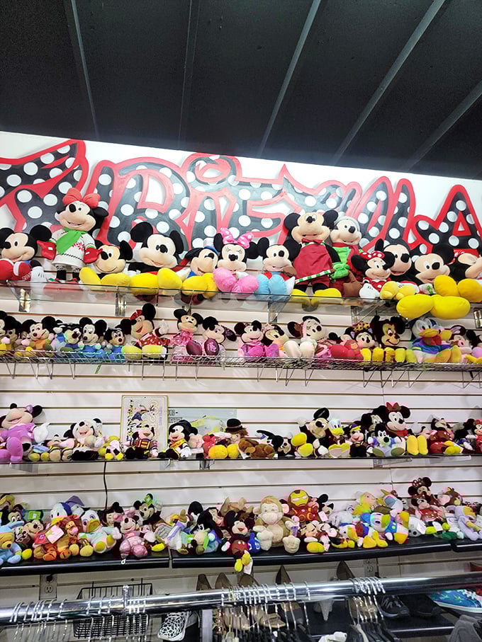 A Mickey wall that would make Walt himself do a double-take – it's like the mouse staged his own plush convention.