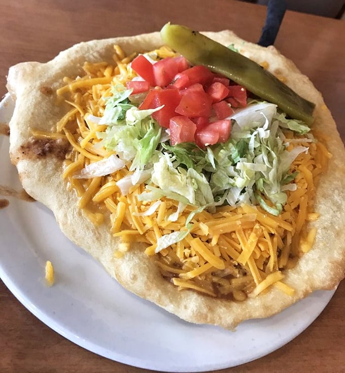 Another angle on perfection – when frybread meets taco toppings, magic happens on your plate.