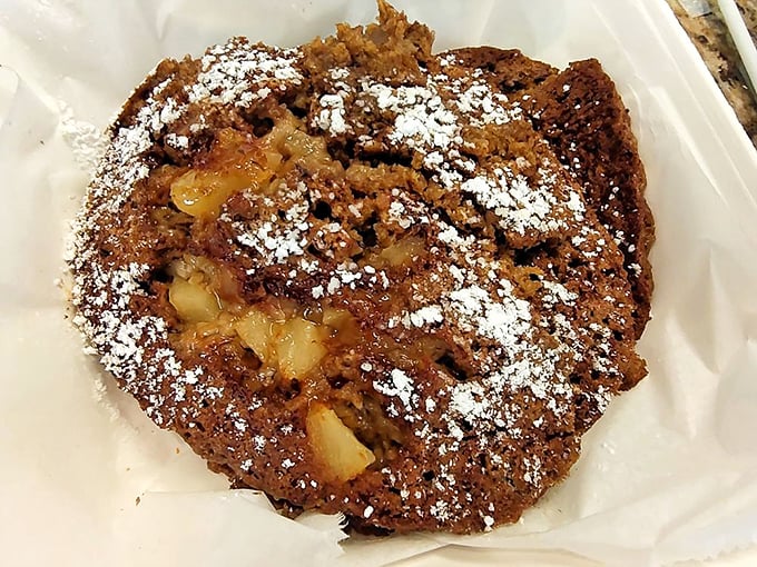 Apple cinnamon pancakes dusted with powdered sugar – autumn's greatest hits album served on a plate year-round.