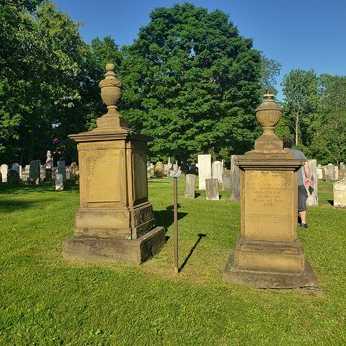 Even in eternal rest, Granville's historic cemetery tells stories of elegance and permanence through these stately stone monuments.