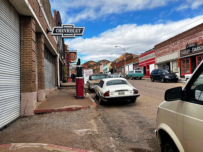 Chevrolet signs and vintage gas pumps line Bisbee's side streets. Car enthusiasts will find themselves stopping for photos at every turn.